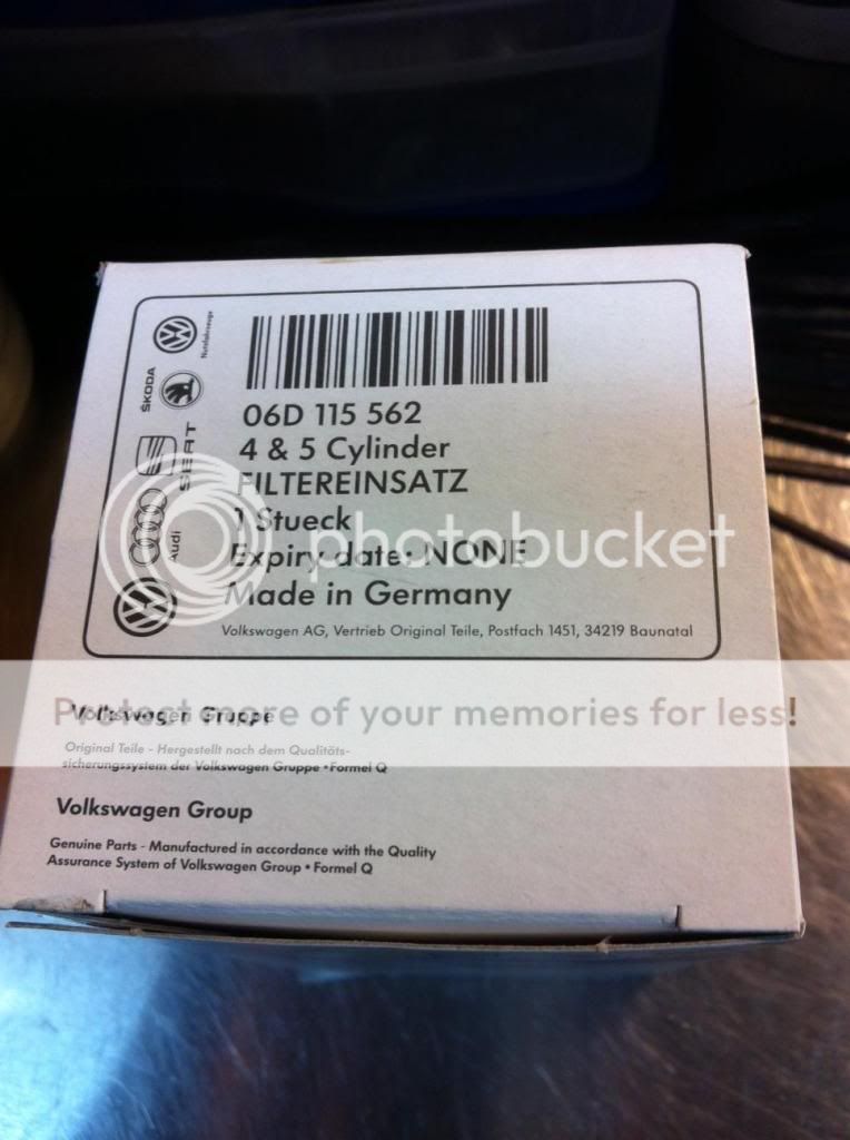 F/S new OEM VW oil filter for BPY, 2.5L motor 06D 115 5562 | Page 2 ...